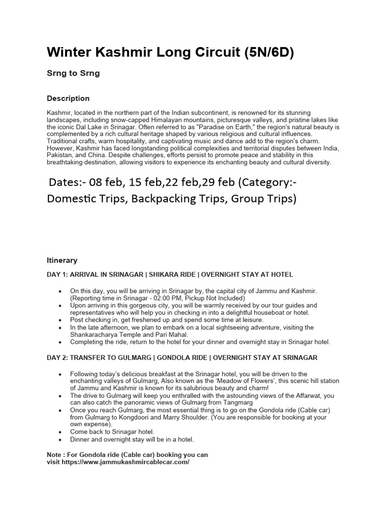 Kashmir Winter Circuit: 5N/6D Adventure | PDF | Kashmir