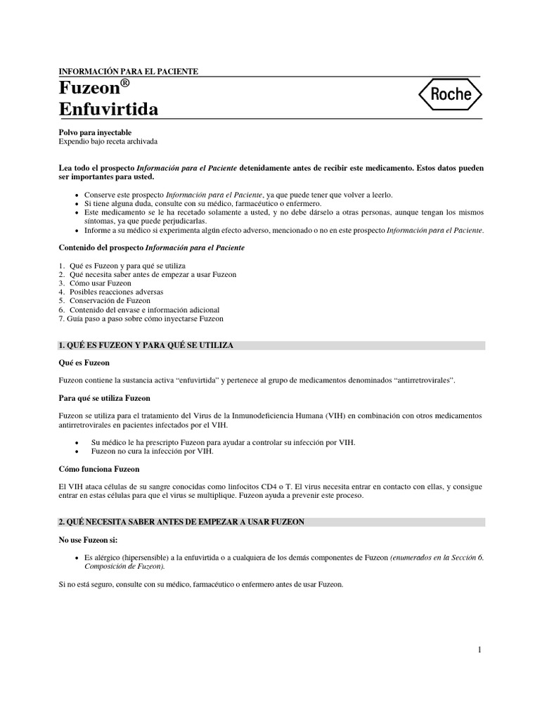Prospecto Fuzeon Pac | PDF | Inyección (medicina) | VIH