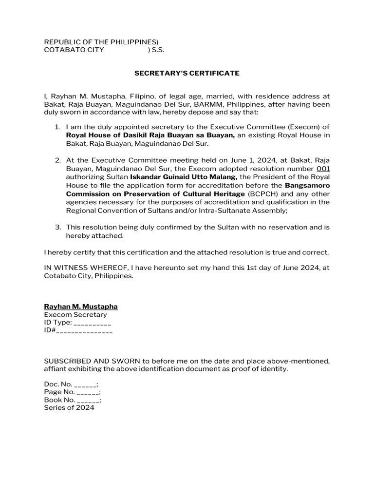 Addendum - Sec Cert - Filing | PDF | Identity Document | Philippines