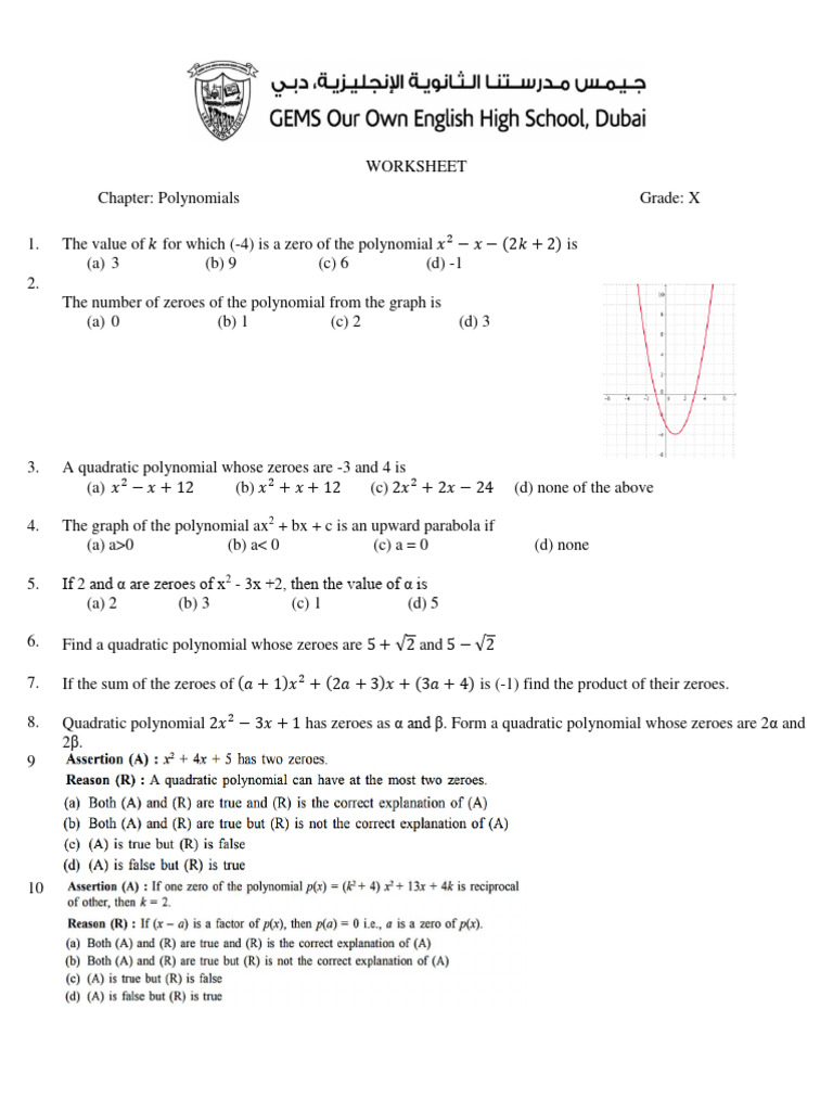 WORKSHEET - Polynomials-1 | PDF | Mathematics Of Computing | Algorithms