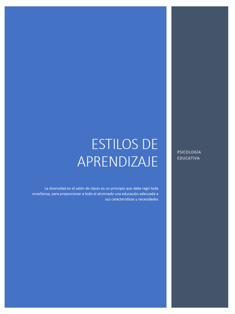 PSICOLOGÍA EDUCATIVA ENTREGABLE 1 ESTILOS DE APRENDIZAJE | Descargar gratis PDF | Aprendizaje ...