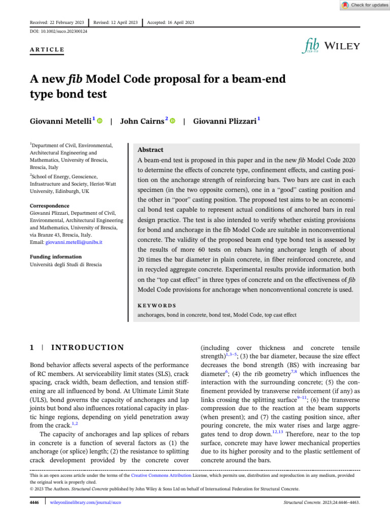 Model Code proposal for a beam‐end type bond test | Download Free PDF ...