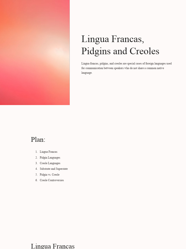 Lingua Francas Pidgins and Creoles Petrova | PDF | Cultural ...