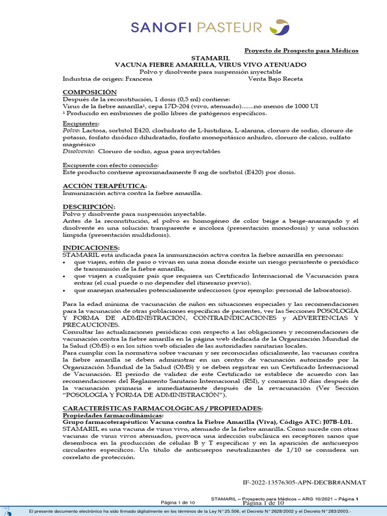 Stamaril Prospecto MCdicos | PDF | Vacunación | Amamantamiento