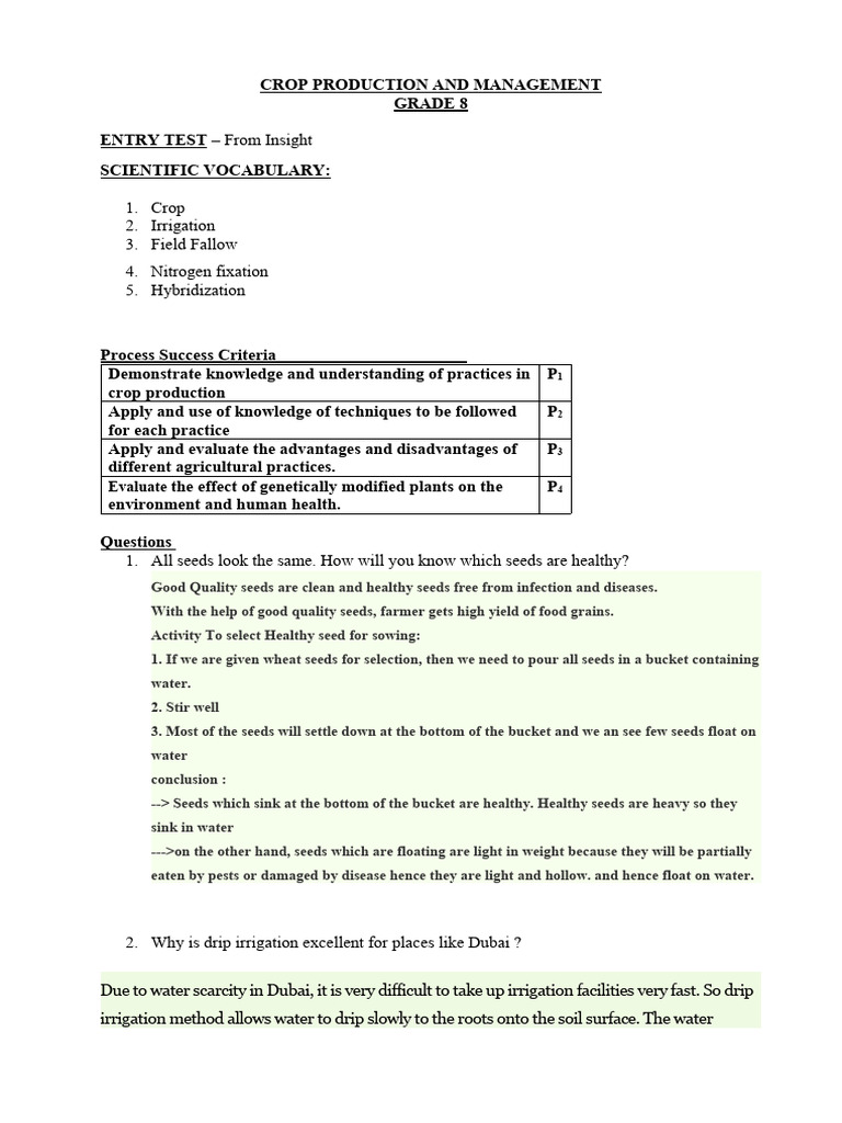 Notebook Work Crop Production | PDF | Agriculture | Fertilizer