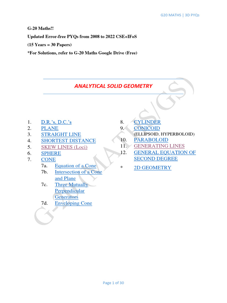 1-3 Maths 3D Ana Geo Chapterwise Pyqs | PDF | Line (Geometry ...