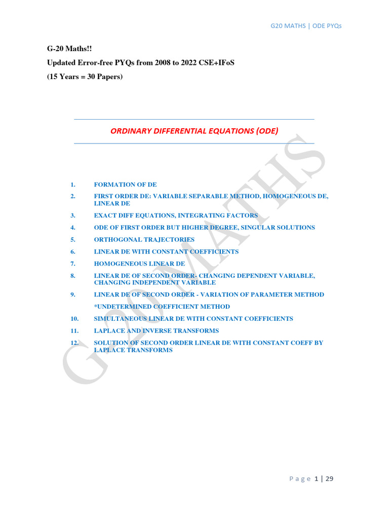 1-4 Ode Chapterwise Pyqs 2022 | Download Free PDF | Ordinary Differential Equation ...