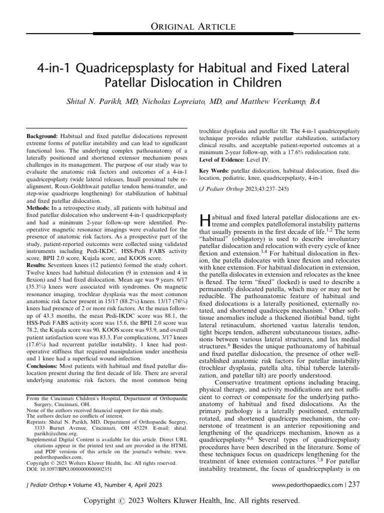 Shital N Parikh 4 in 1 Quadricepsplasty For Habitual | PDF | Knee ...