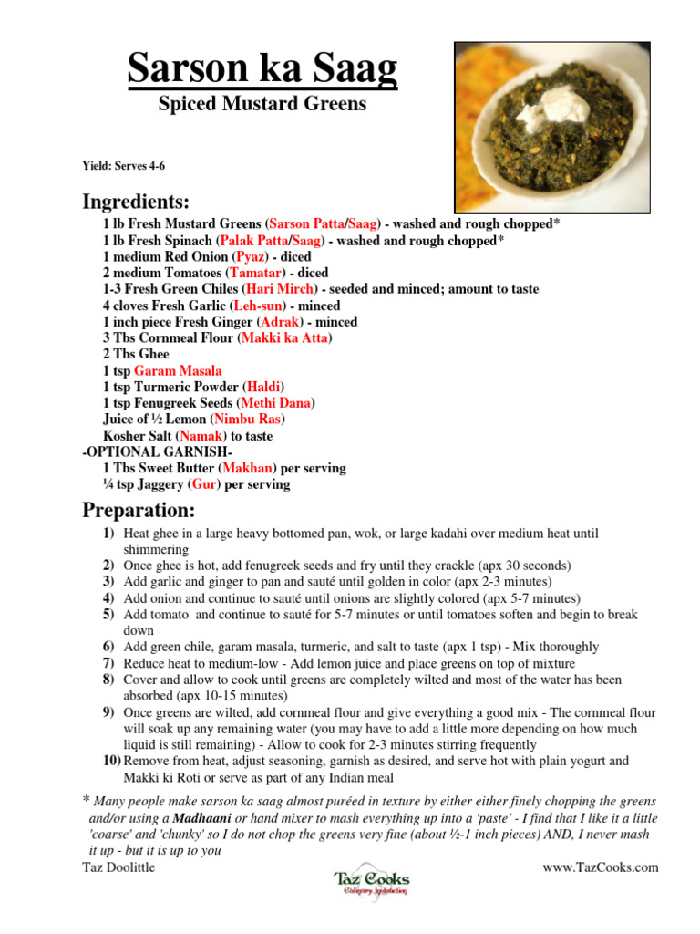 Sarson Ka Saag | Download Free PDF | Ginger | Indian Cuisine