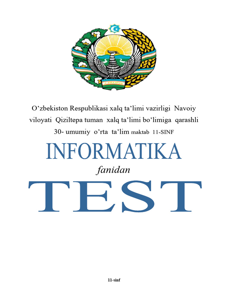 11 Sinf Informatika Testlar 1 | PDF