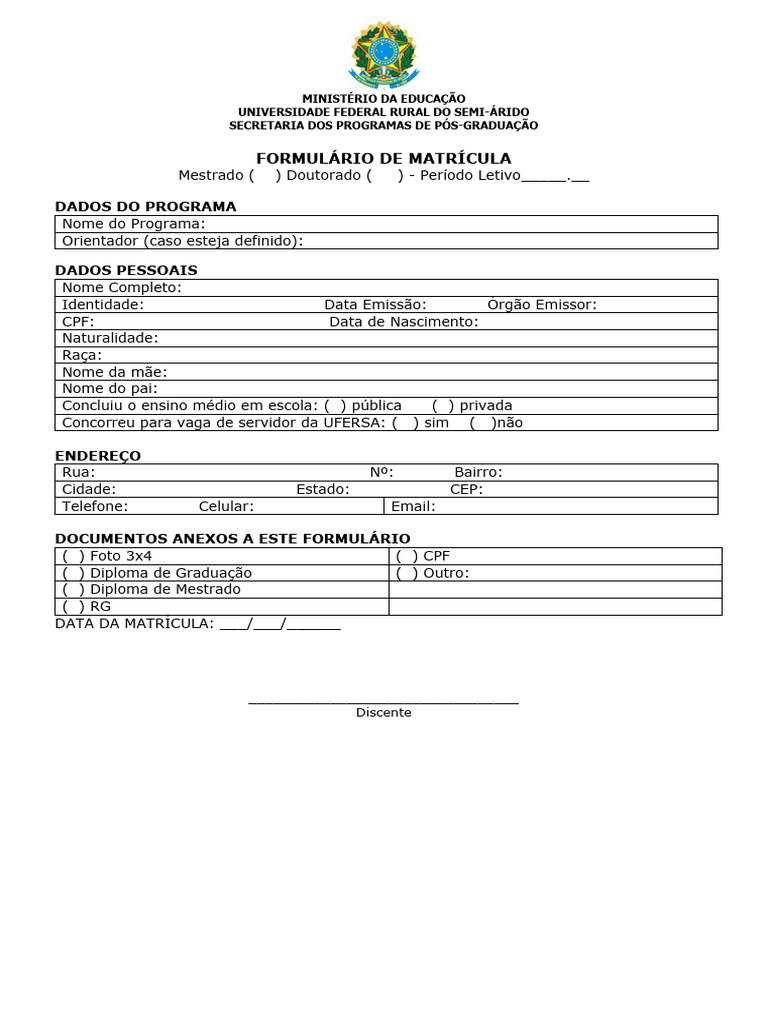 Formulario-de-matricula-padrao-ingressantes-2022 | PDF