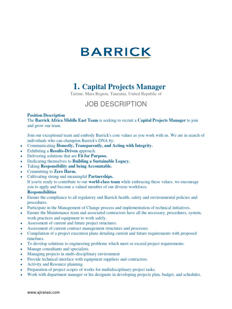 Barric Corporation Vacancies | PDF | Mining | Occupational Safety And ...