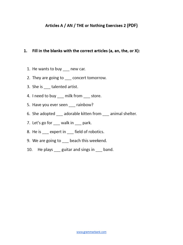 Articles A An The Or Nothing Exercises Pdf 2 Pdf