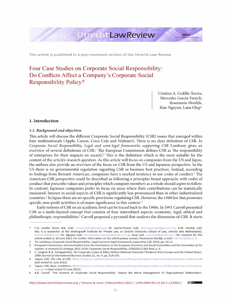 Four Case Studies On Corporate Social Responsibility - Do Conflicts ...