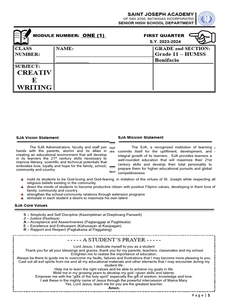 CW Module 1 | PDF | Thought | Creative Writing