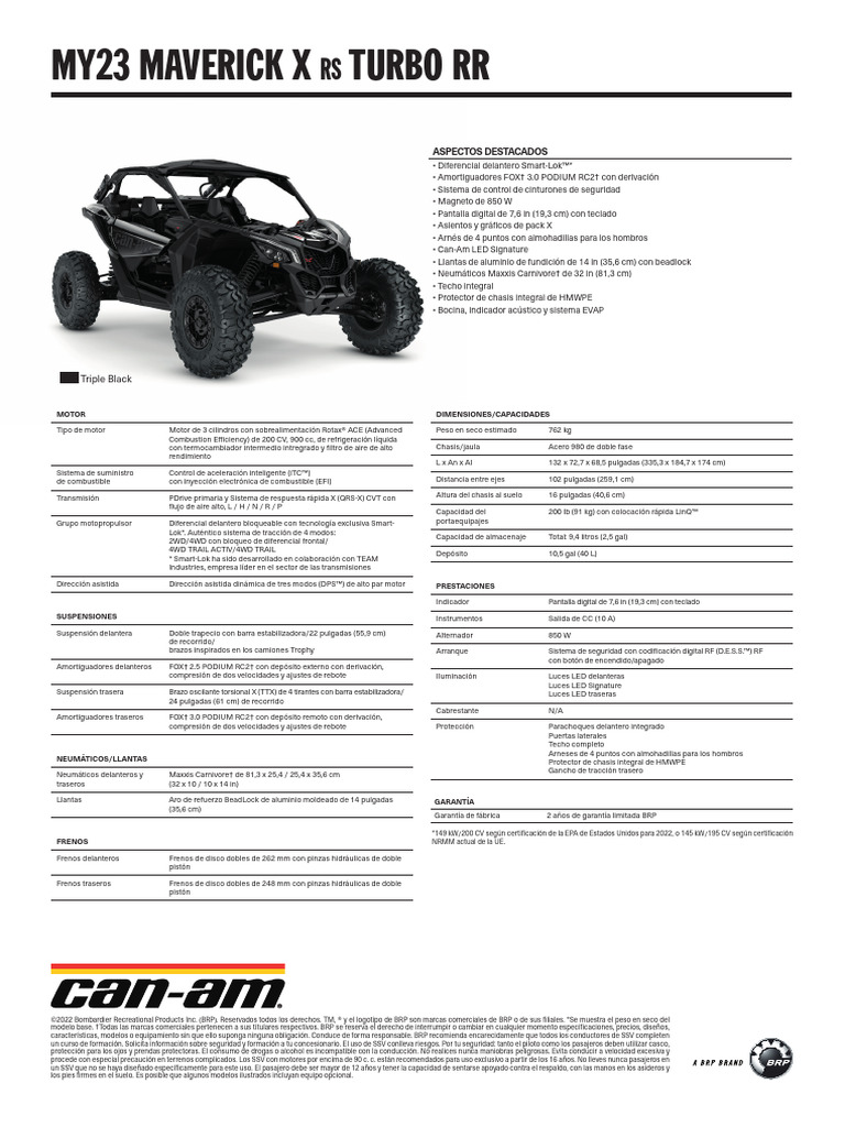 Orv My23 Spec SSV Maverick X Rs Turbo RR NRMM Spes | PDF | Tracción en ...
