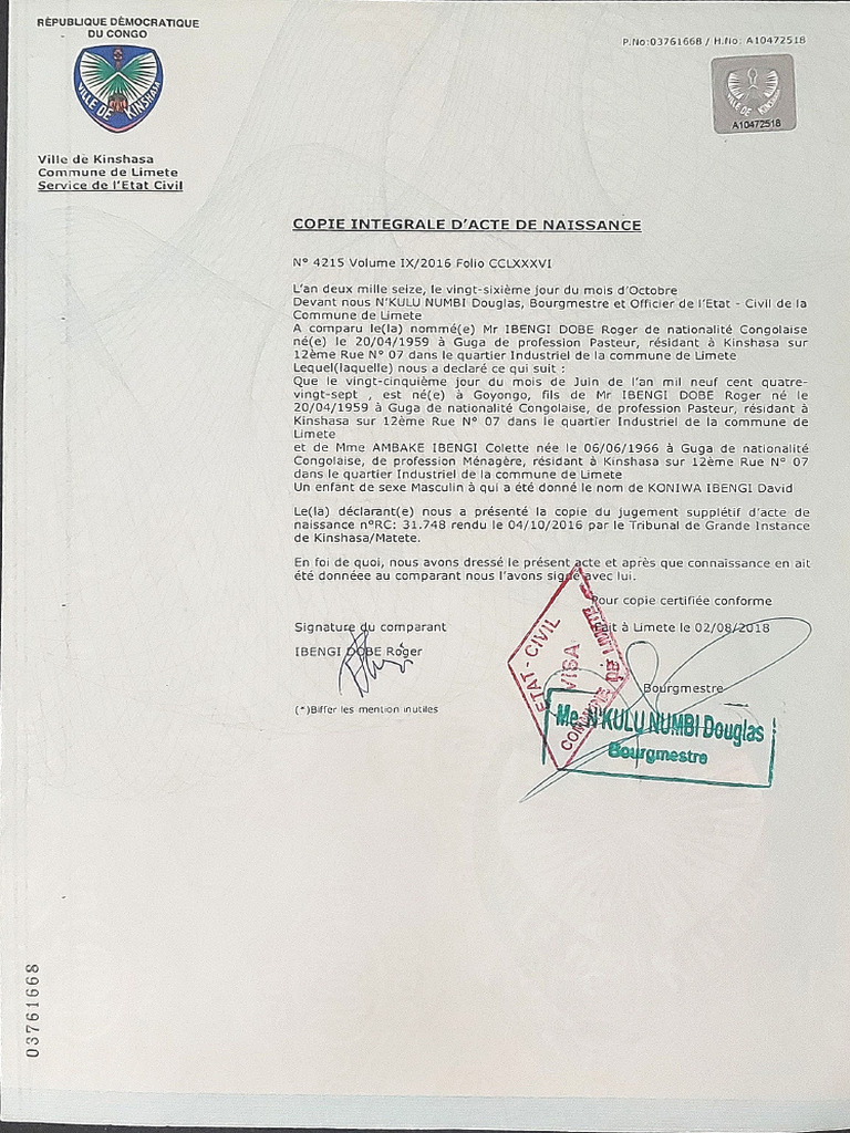 Copie Integrale Acte de Naissance | PDF