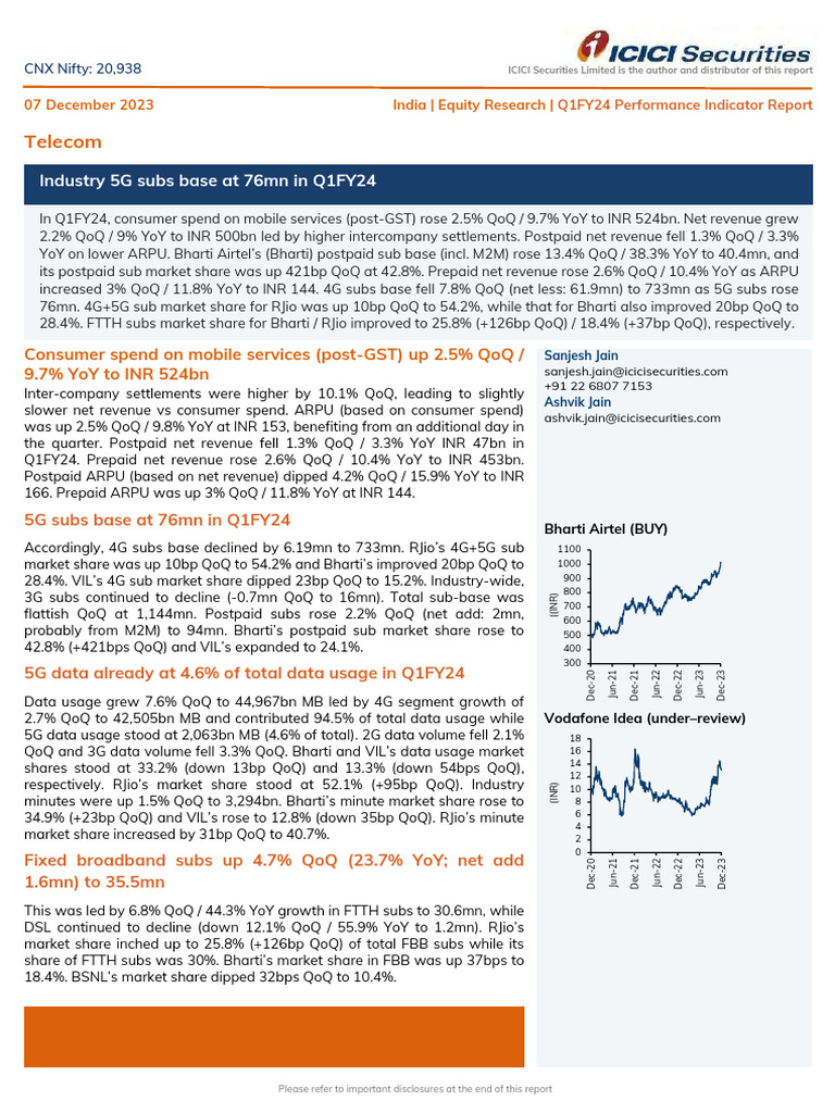 Telecom Q1FY24 Performance Indicator Dec23 | PDF | Stocks | Securities ...