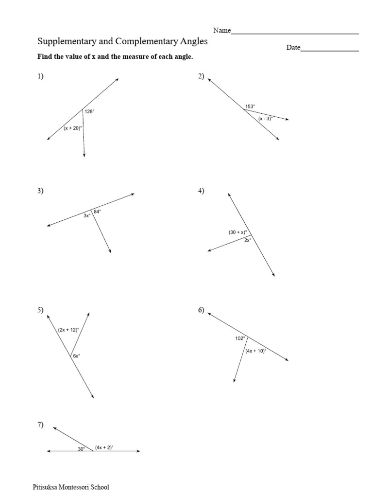 Supplementary and Complementary Angles | PDF