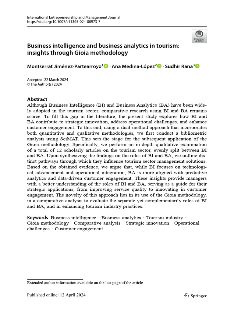 Business Intelligence and Business Analytics in Tourism Using GIOIA ...