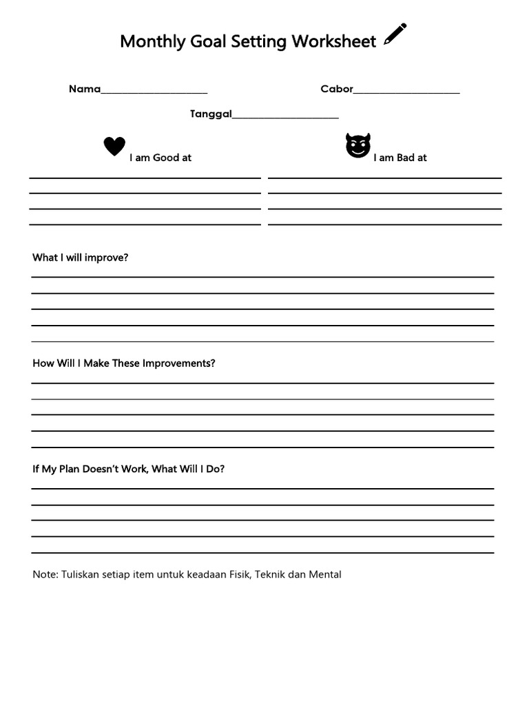Monthly Goal Setting Worksheet FIX | PDF