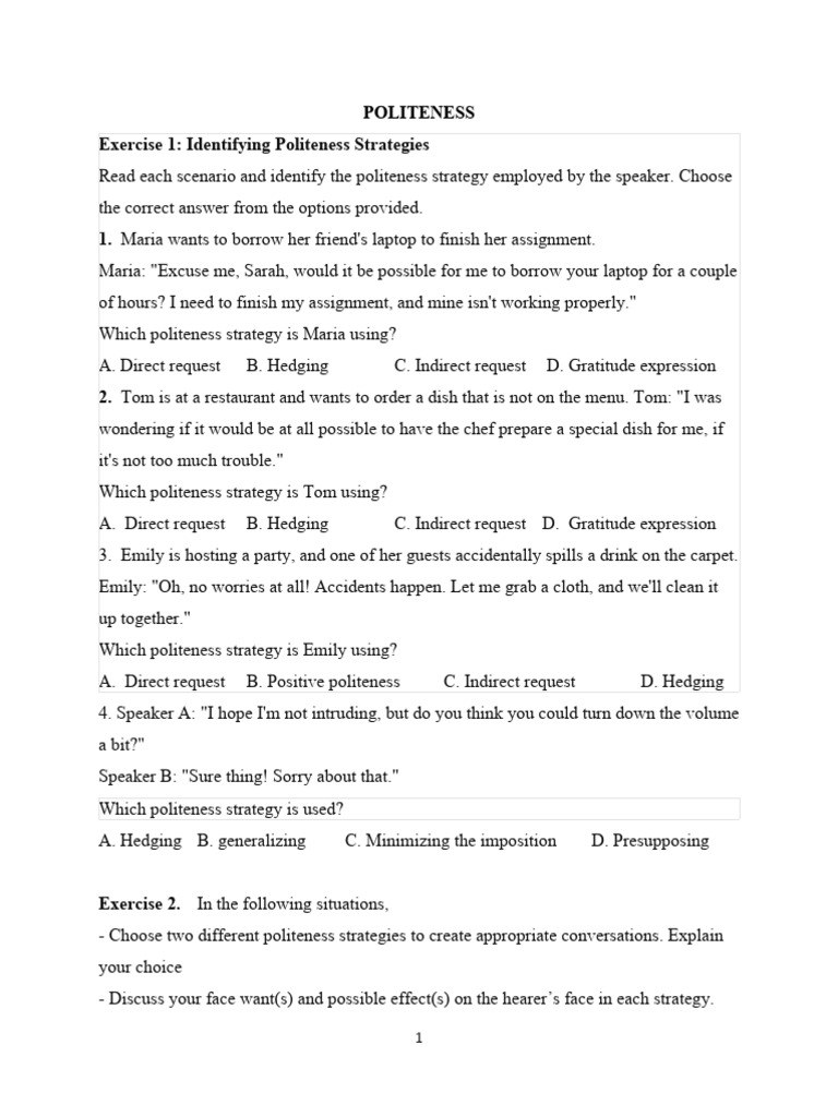 Politeness - Exercise | PDF