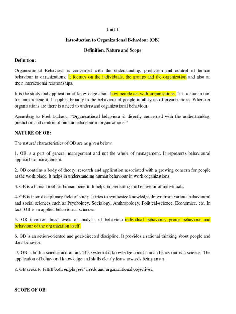 OB- Unit- 1 Introduction | PDF | Perception | Senses