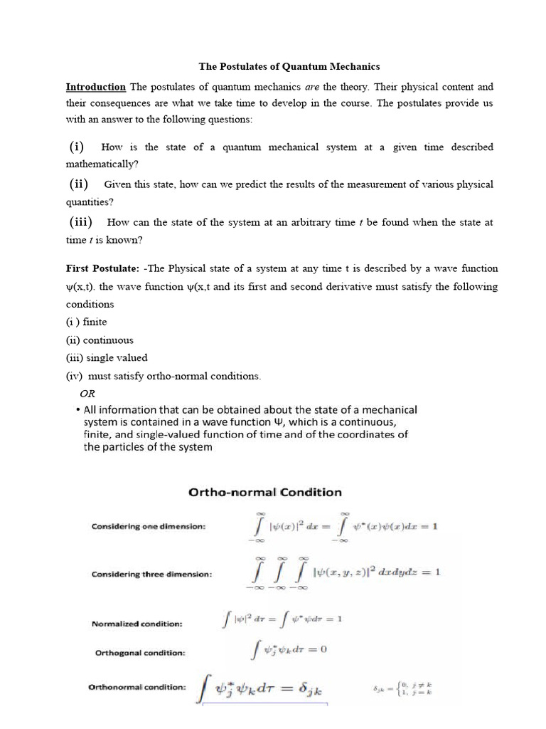 Postulates of Quantum Mechanics Explained | PDF | Wave Function ...