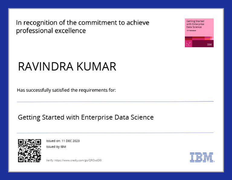 Certificate IBM Getting Started With Enterprise Data Science Badge | PDF