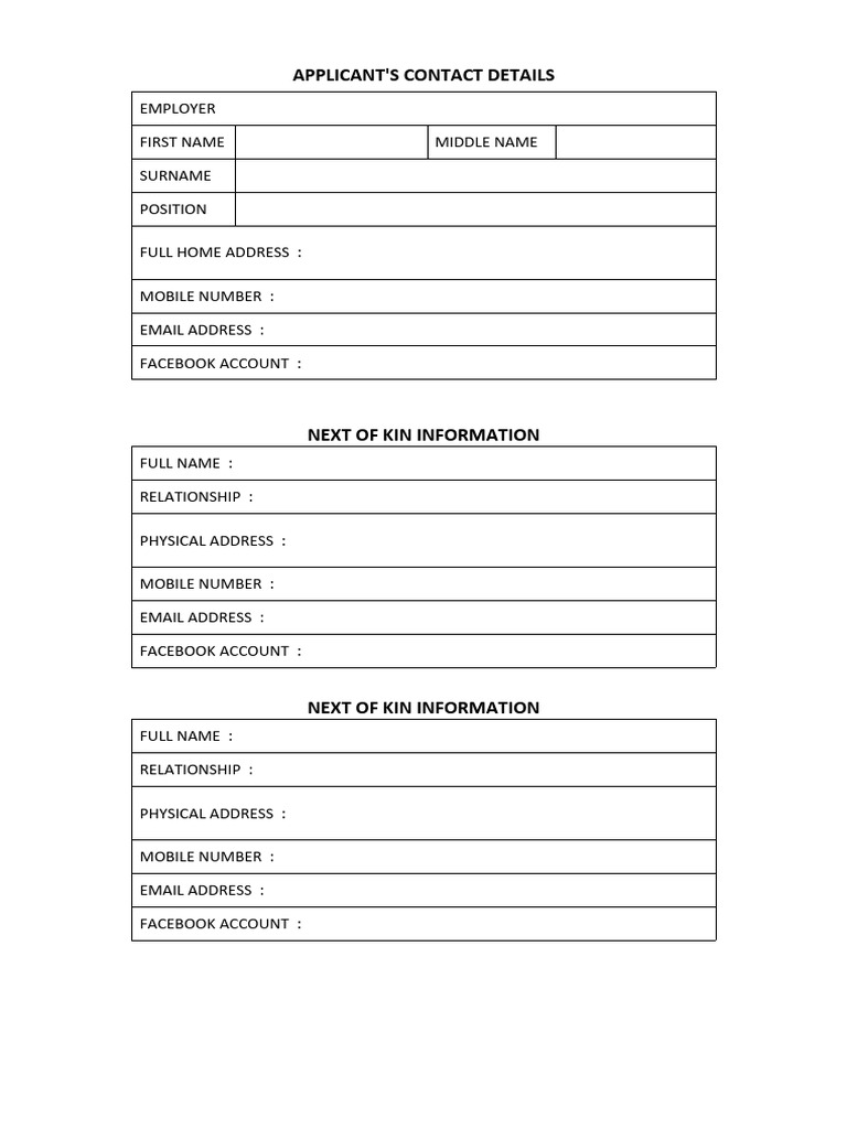Applicant and Next of Kin Contact Info | PDF