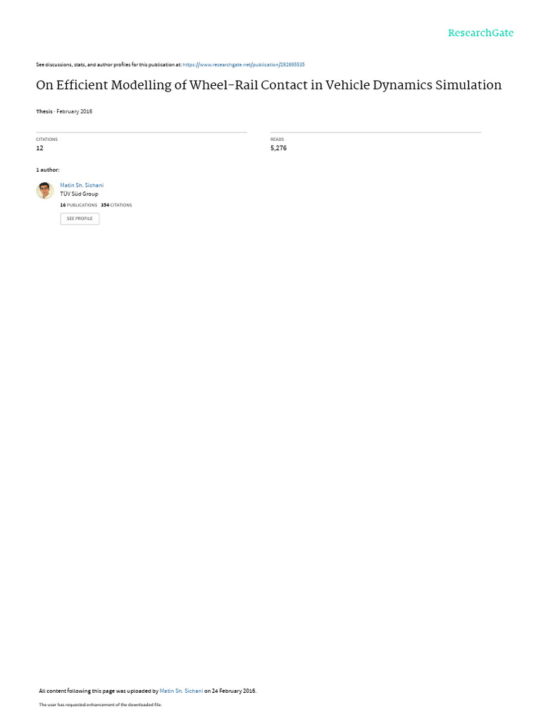 On Efficient Modelling Of Wheel Rail Contact In Vehicle Dynamics Simulation Pdf