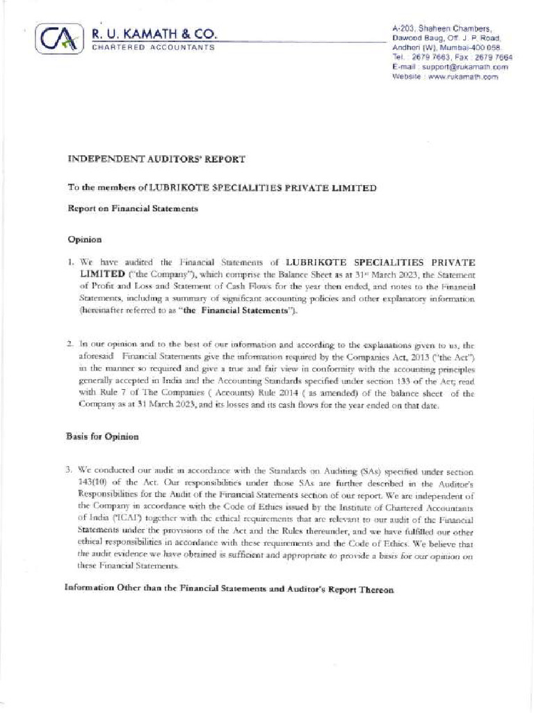 Independent Audit Report for Lubrikote | PDF | Audit | Internal Control