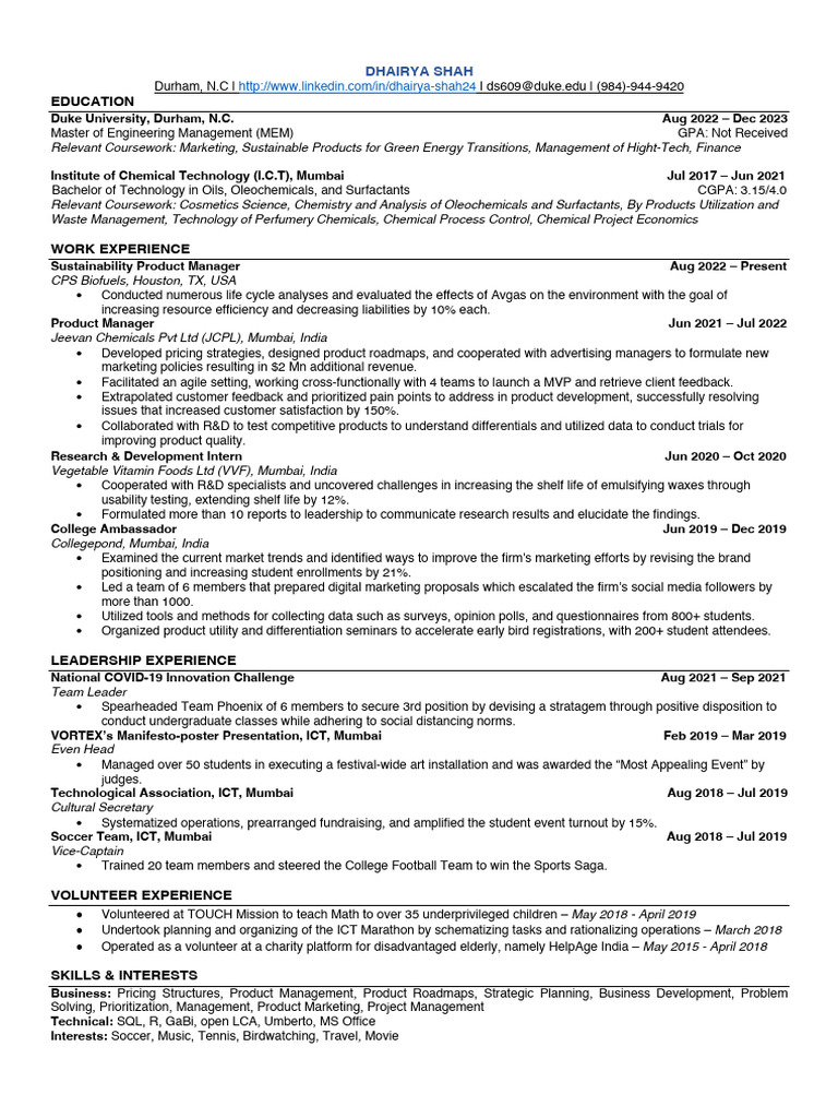 Dhairya Shah - Resume | PDF | Marketing