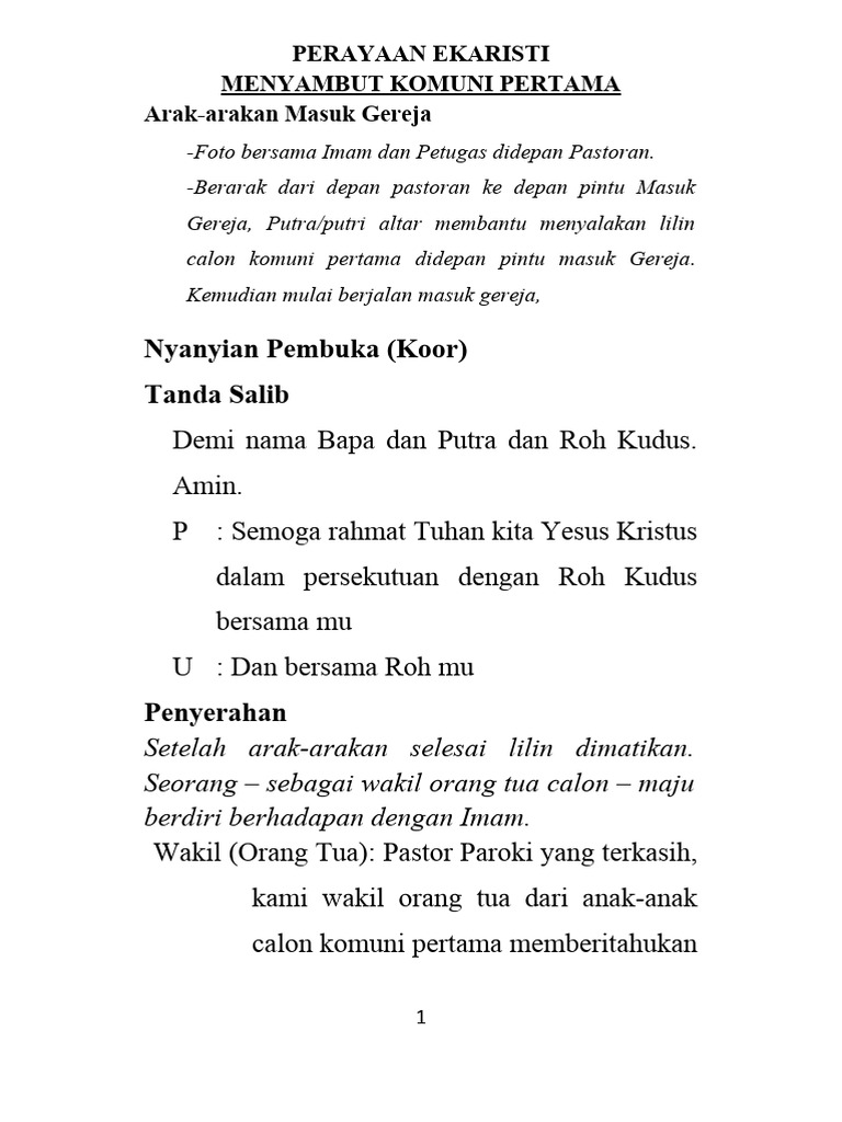 Perayaan Ekaristi Komuni Pertama 2024 | PDF | Ilmu Sosial