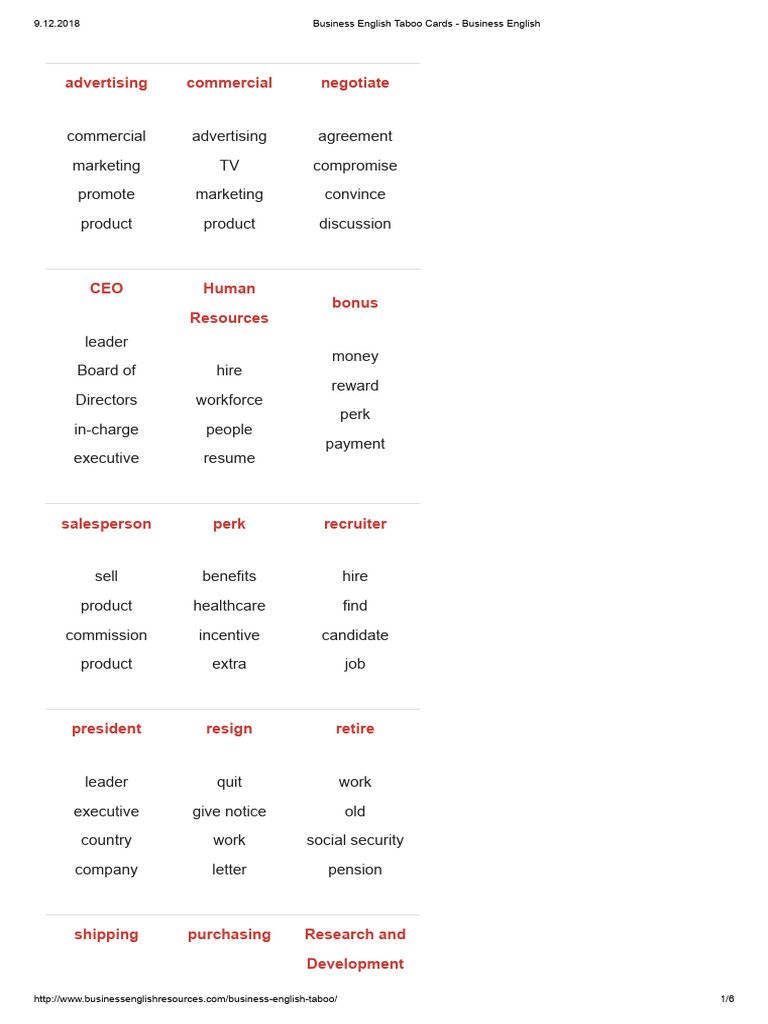 Business English Taboo Cards - Business English | PDF | Interest | Stocks
