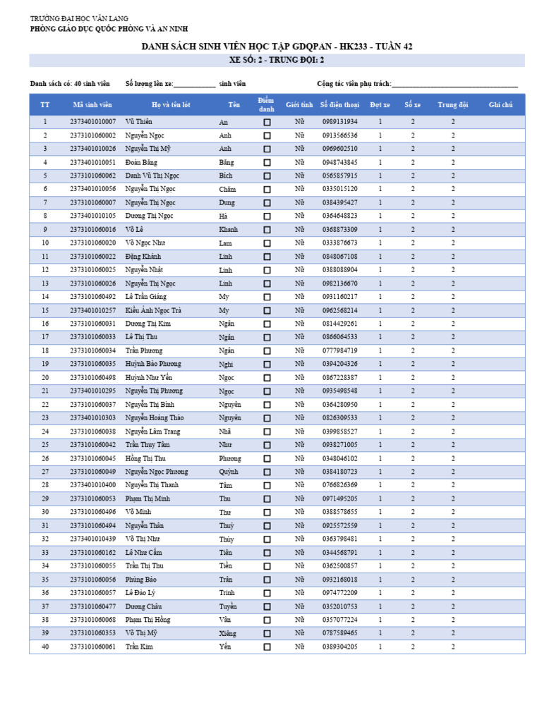 (PDF) HK233-T42 - DSSV Theo Xe Lư T Đi - 02 | PDF