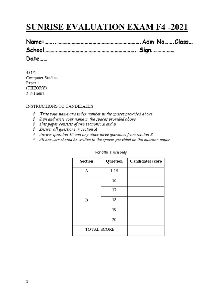451 F4 Computer P1 QS | PDF | Quadratic Equation | Computing