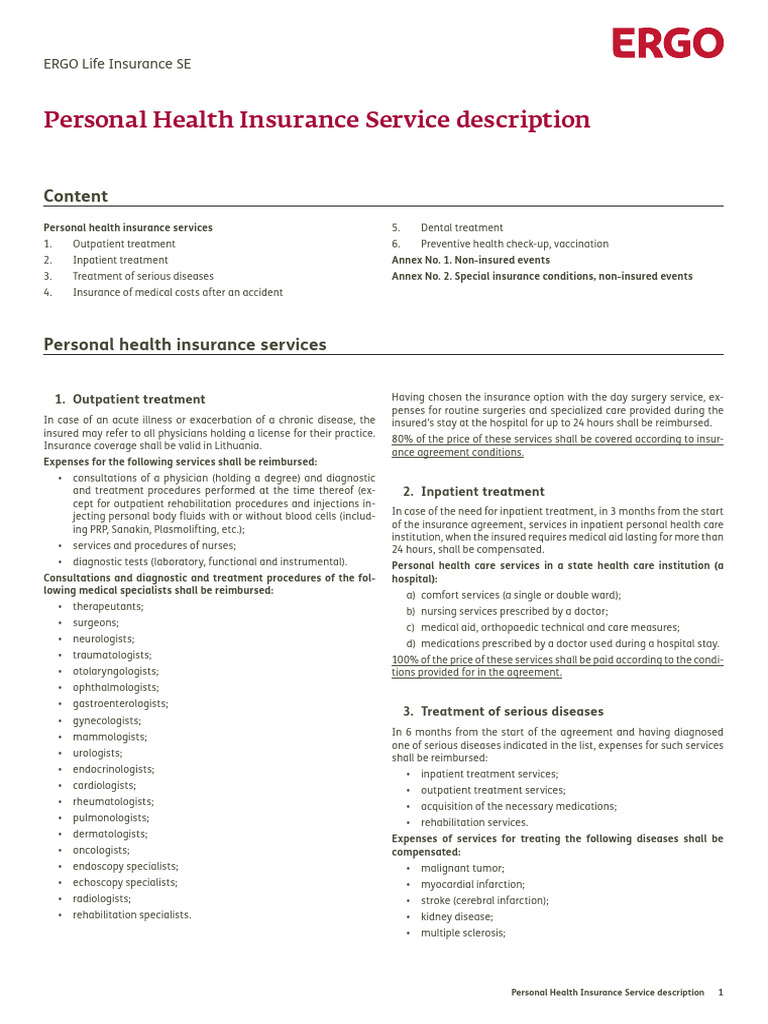 Asmens Sveikatos Draudimo Paslaugu Aprasymas en | PDF | Physical Therapy | Patient