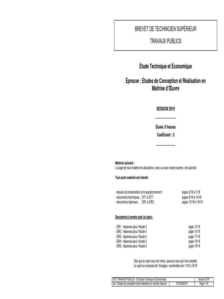 Bts TP 2019 U41 Sujet | PDF | Flexion (matériau) | Physique appliquée et interdisciplinaire