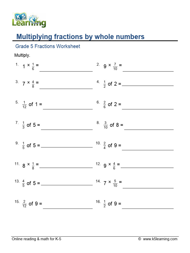 Worksheetsmathgrade 5 Multiply Fractions Whole Number A.pdf 2 | PDF ...