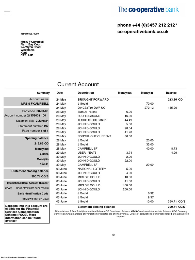 Current Account: Co-Operativebank - Co.uk Phone +44 (0) 3457 212 212 | PDF | Overdraft ...