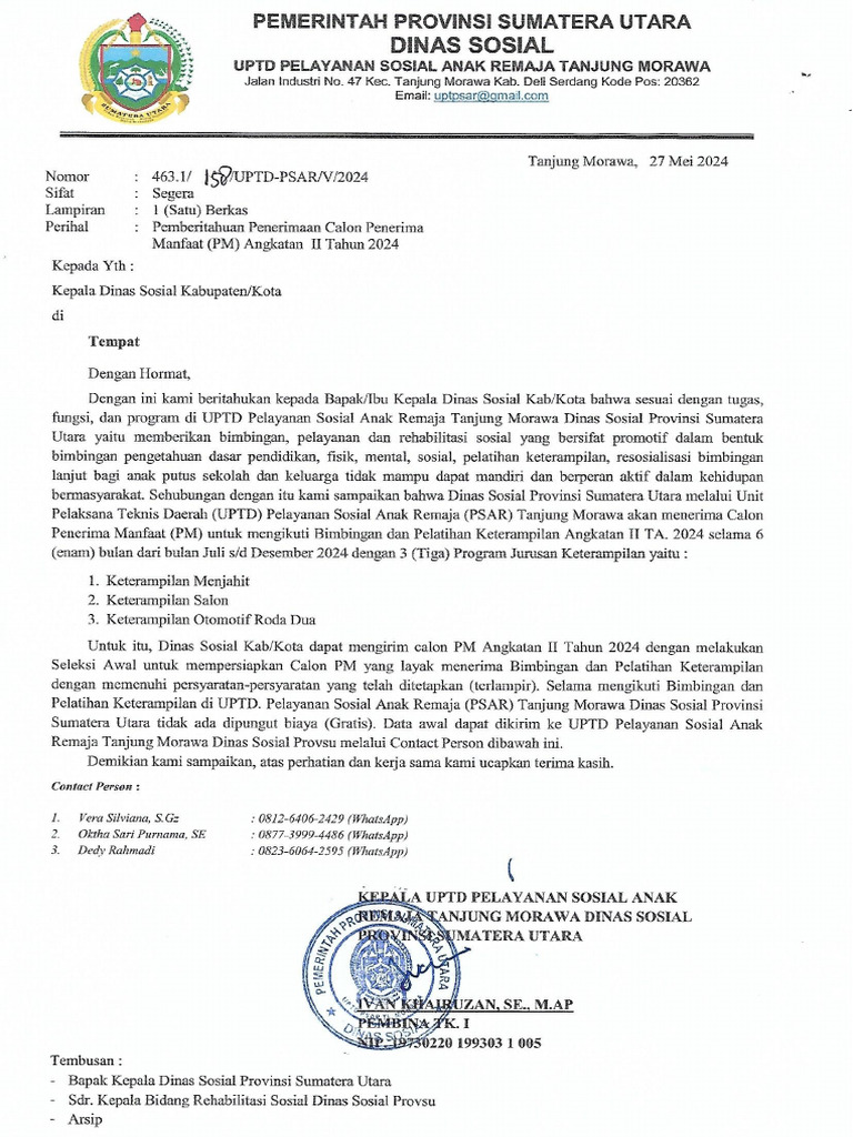 Pemberitahuan Penerimaan Calon Penerima Manfaat (PM) Angkatan II Tahun 2024 | PDF