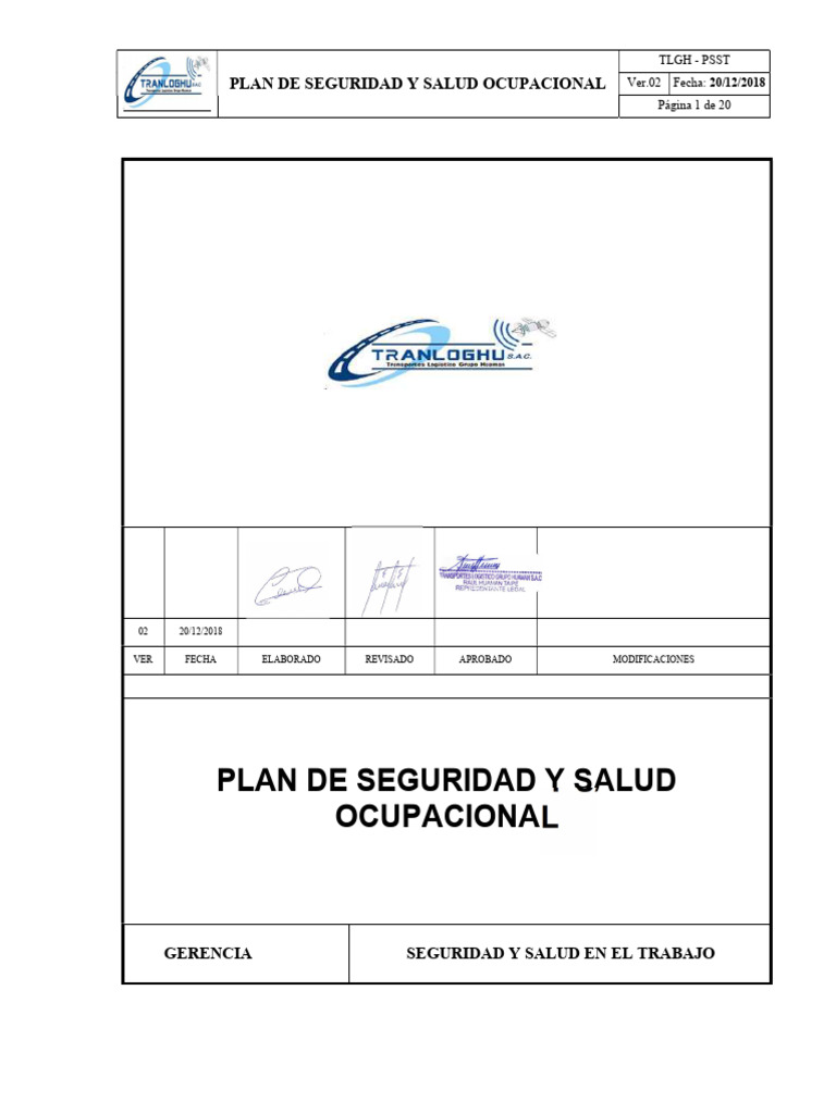 Plan de Seguridad y Salud Ocupacional | PDF | Seguridad y salud ocupacional | Logística