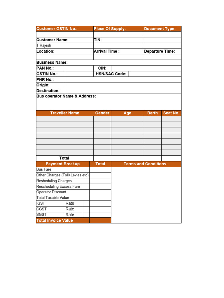 Bus Ticket Format in Excel | PDF