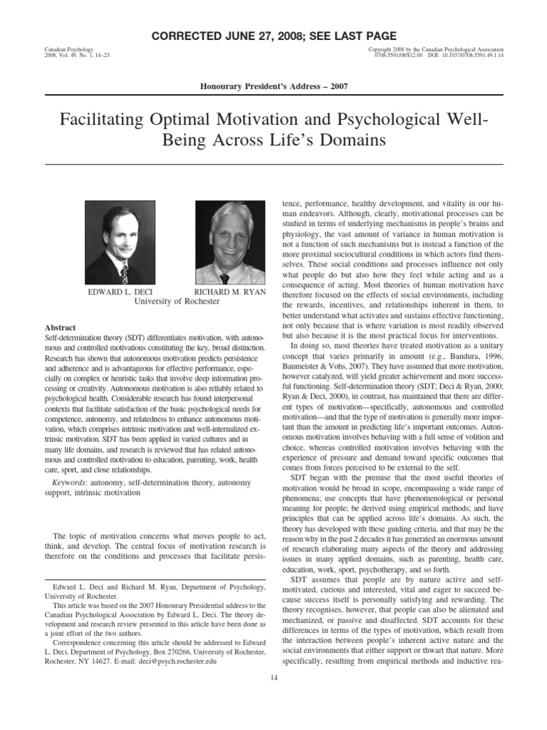 Deci Et Al-2007-Optimal Motivation and Psychilogical Well-Being | PDF ...