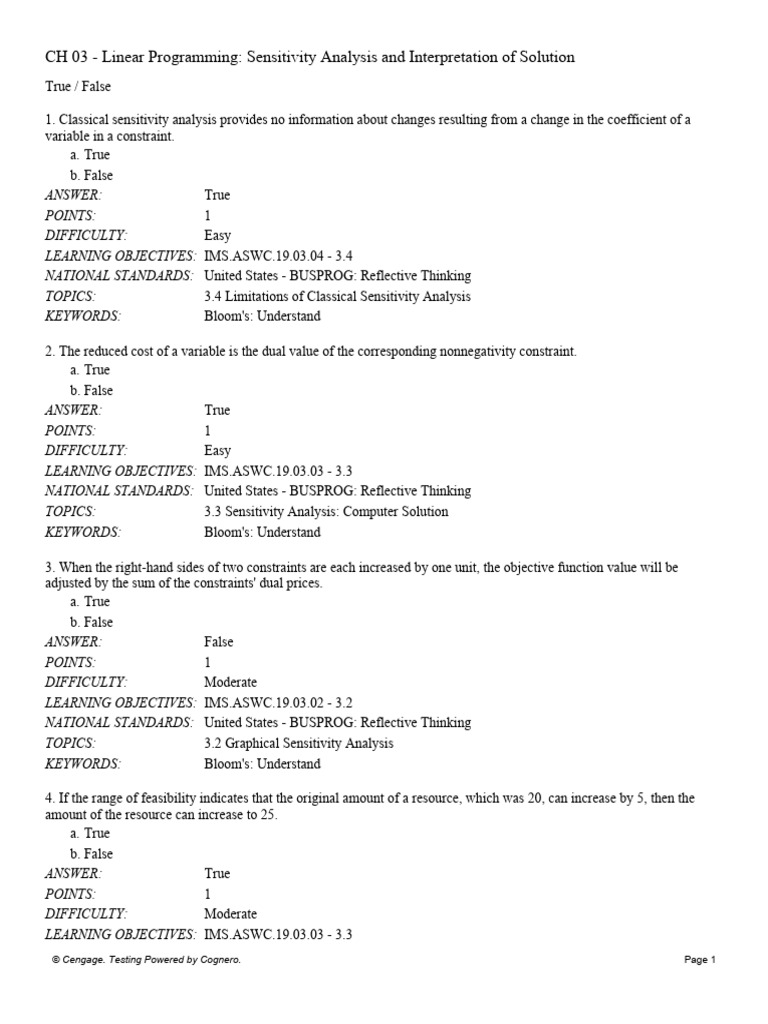 CH 03 Linear Programming Sensitivity Analysis and Interpretation of Solution | PDF ...