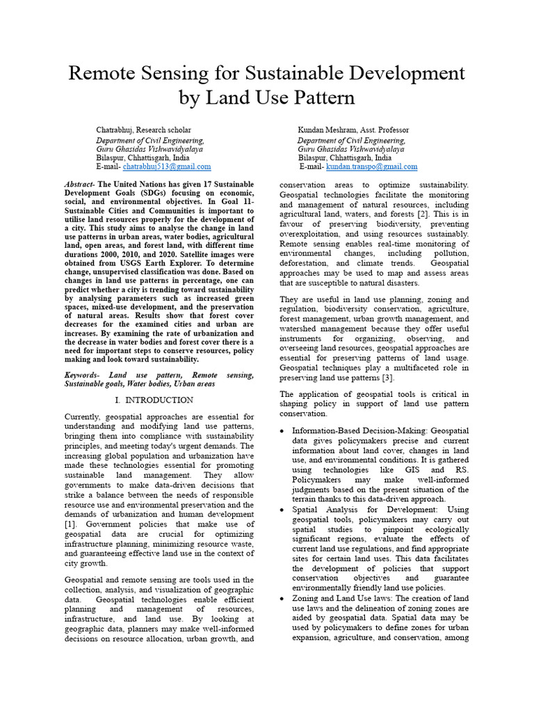 Remote Sensing for Sustainable Development by Land Use Pattern ...