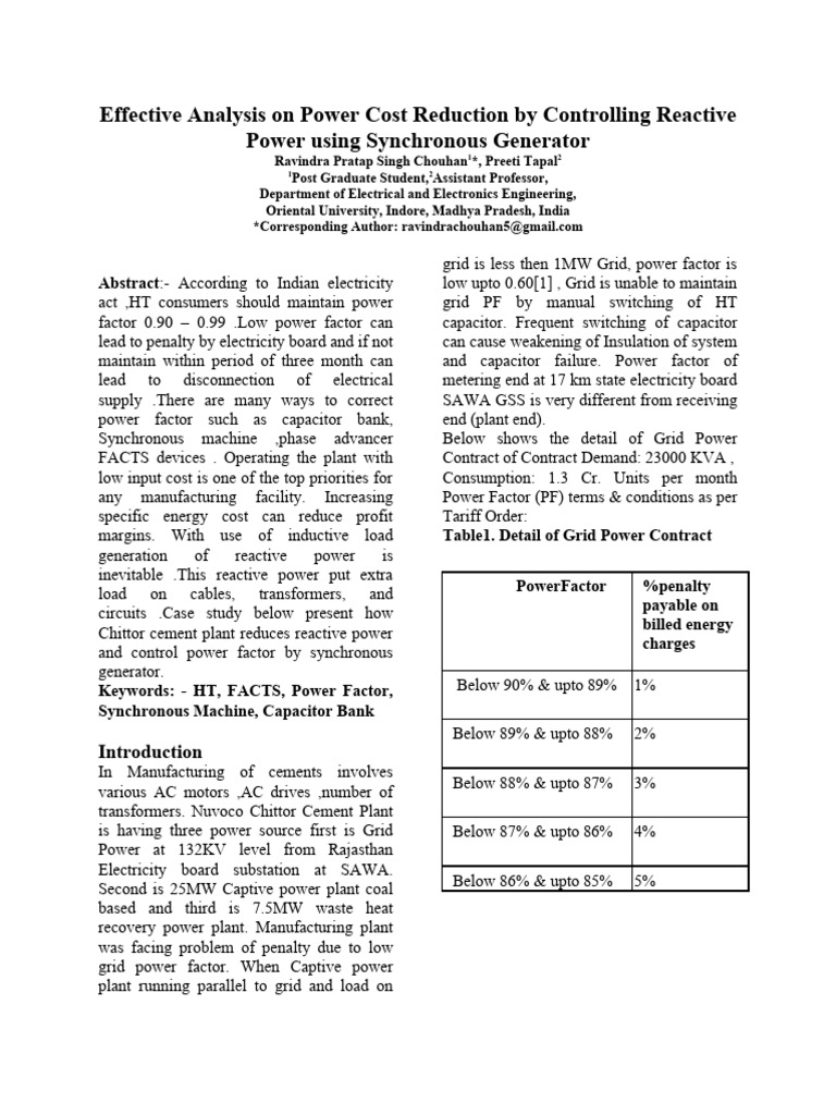 Cost by Controlling Reactive Power by Synchronous Generator | PDF | Electrical Grid | Ac Power