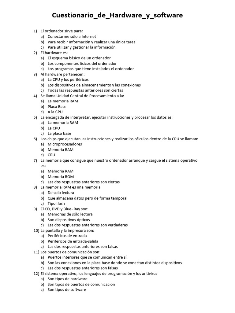 ACTIVIDAD 1 - Cuestionario_de_Hardware_y_software | PDF | Hardware de ...