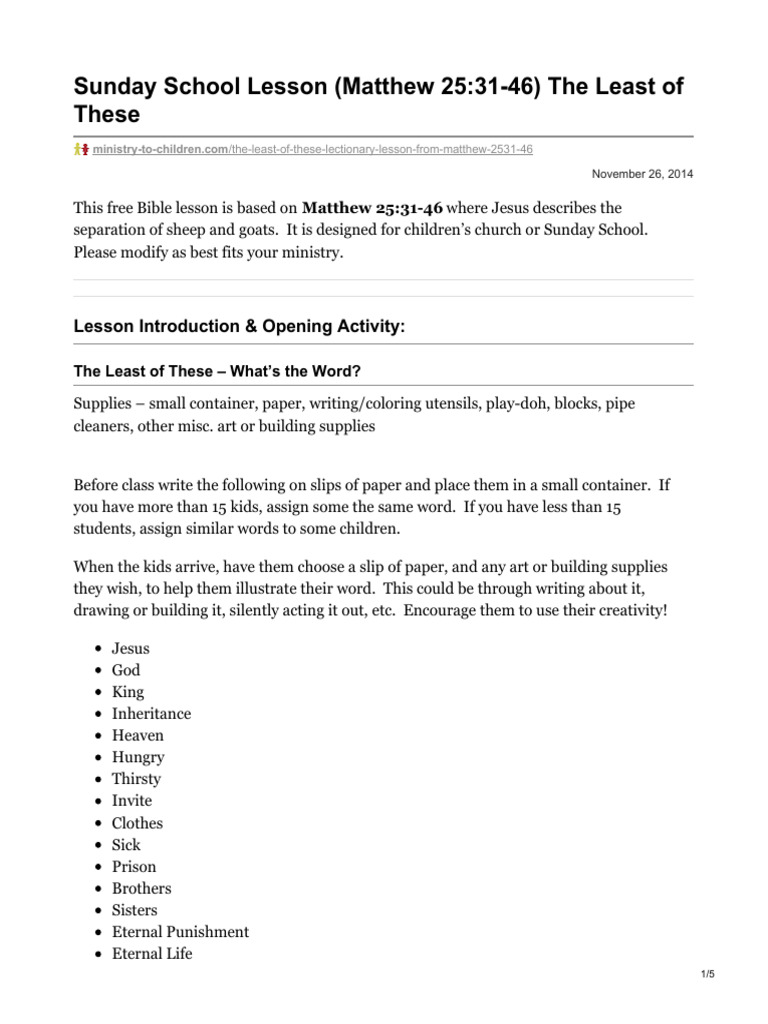 Sunday School Lesson: The Least of These | PDF | English Standard ...